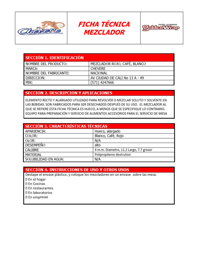 Ficha Tecnica Mezclador Poma Roa | PDF