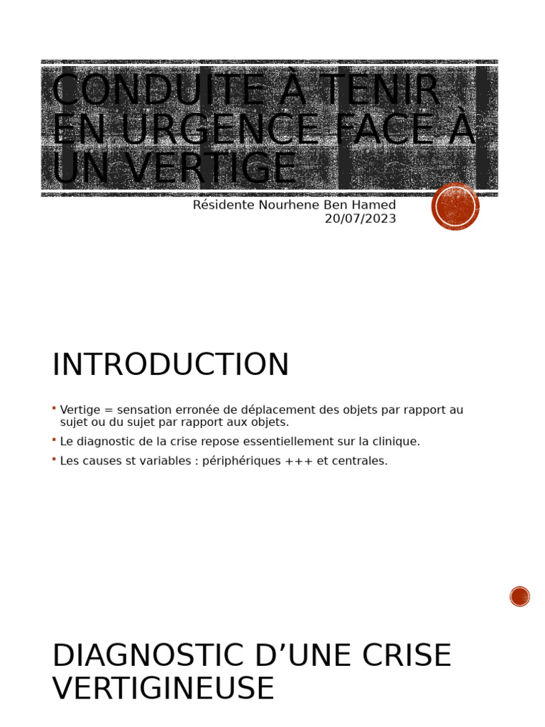 Urgences face au vertige : diagnostic et causes | PDF | vertige ...
