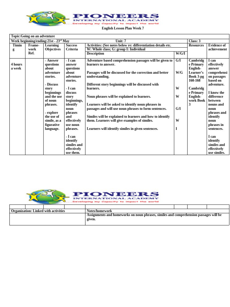 Class 3 Adventure English Lesson Plan | PDF | Lesson Plan | Phrase