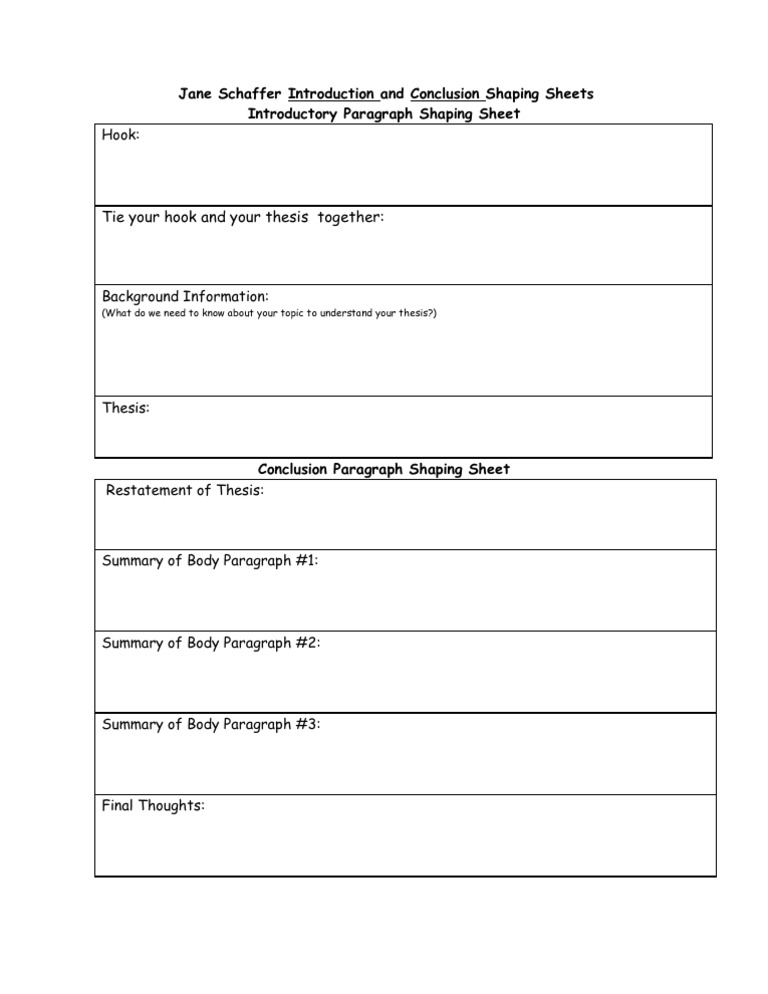 Jane Schaffer Introduction and Conclusion Shaping Sheets | PDF