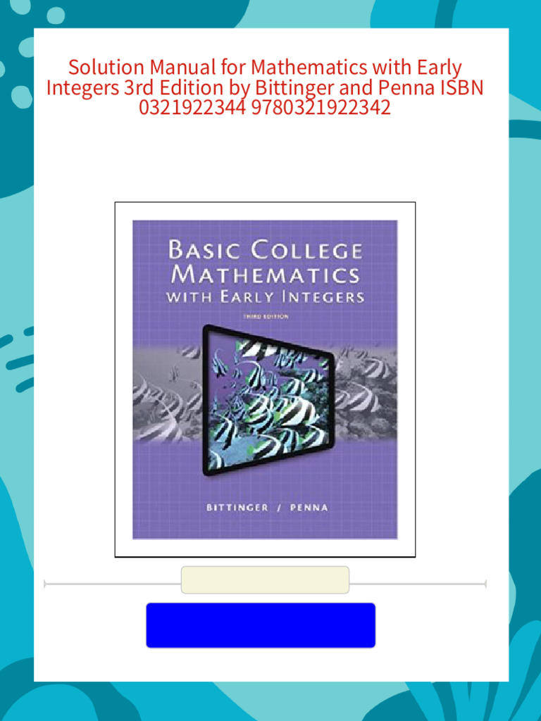 Solution Manual For Mathematics With Early Integers 3rd Edition by Bittinger and Penna ISBN ...