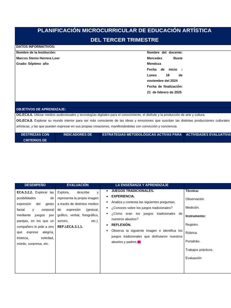 7mo-ECA - TERCER TRIMESTRE PLANIFICACIONES | PDF | Aprendizaje | Evaluación