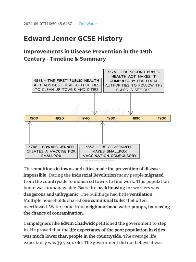 Edward Jenner GCSE History - Edexcel Revision Notes | PDF | Inoculation ...