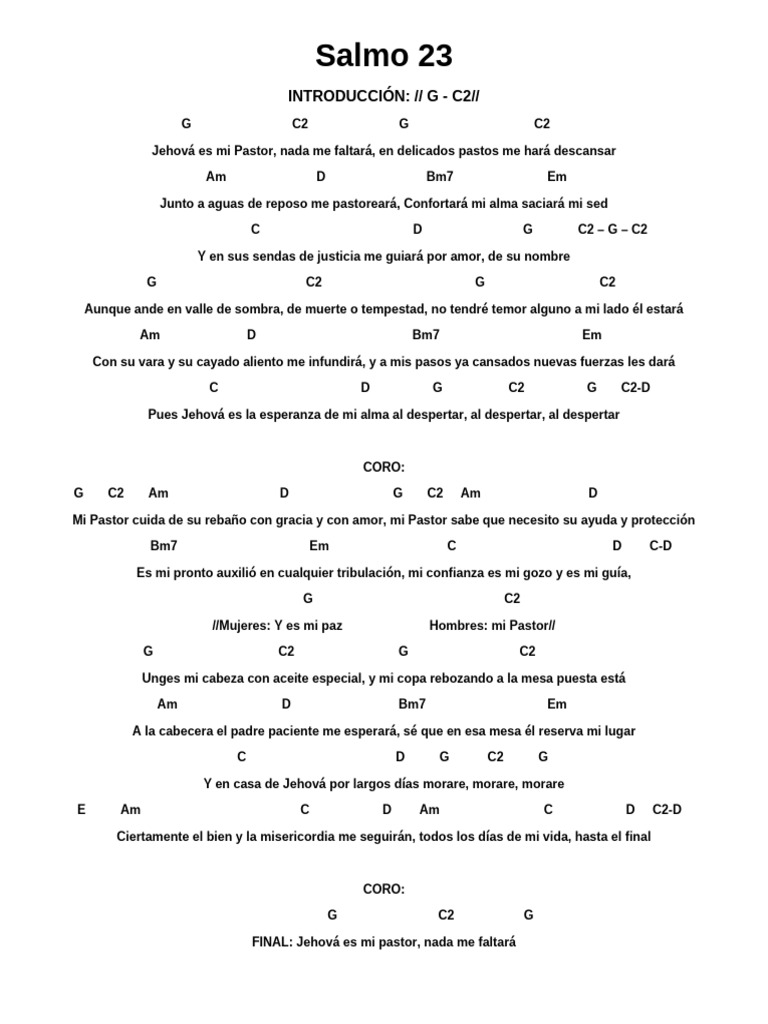 Acordes y letra del Salmo 23 | PDF | Contenido bíblico | Salmos