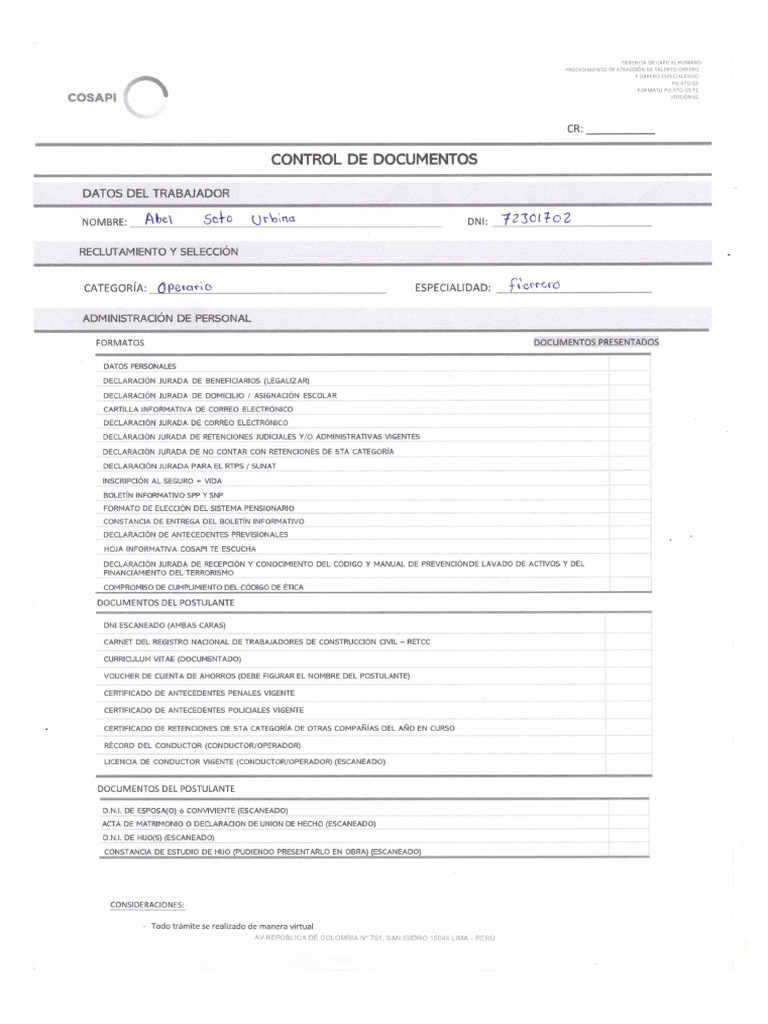Documentos de Ingreso | PDF