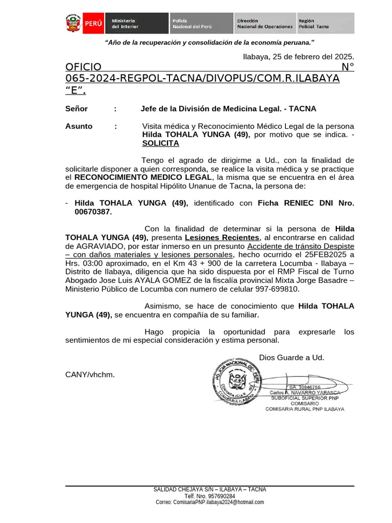 OFICIO RML Visita Medica Hilda | PDF