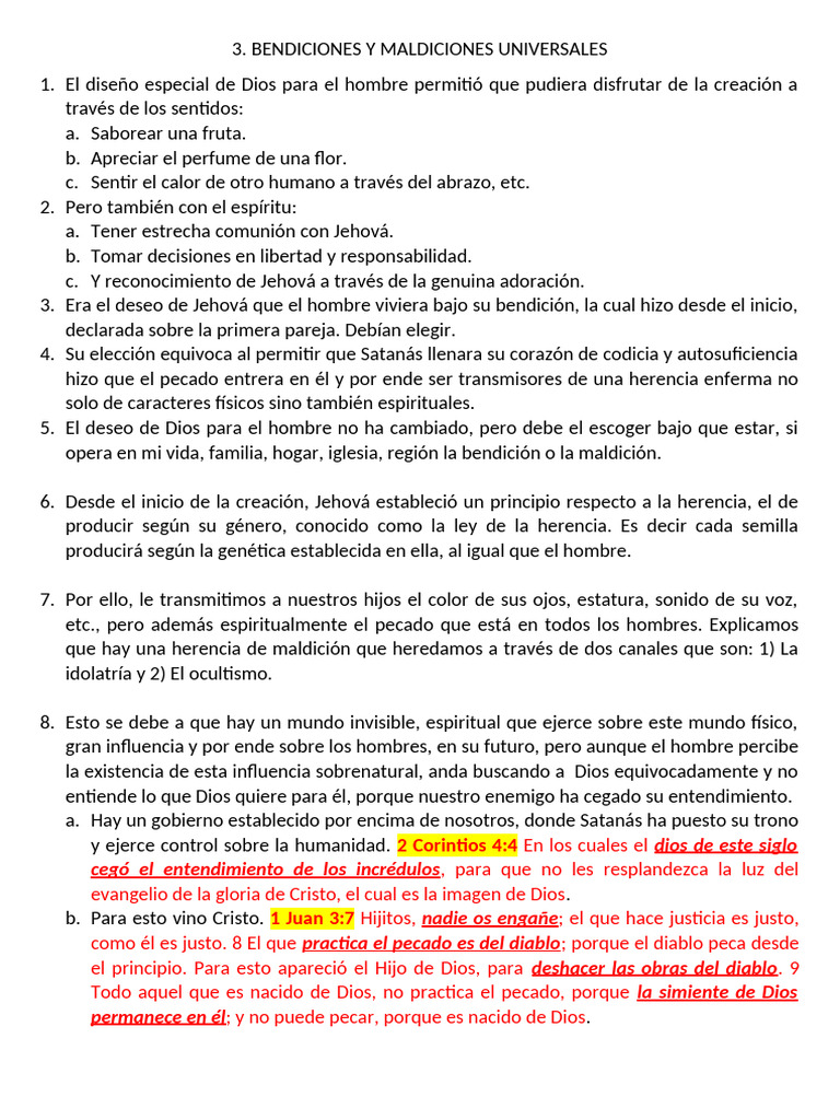 Bendiciones y Maldiciones Universales | PDF | Pecado | Satán