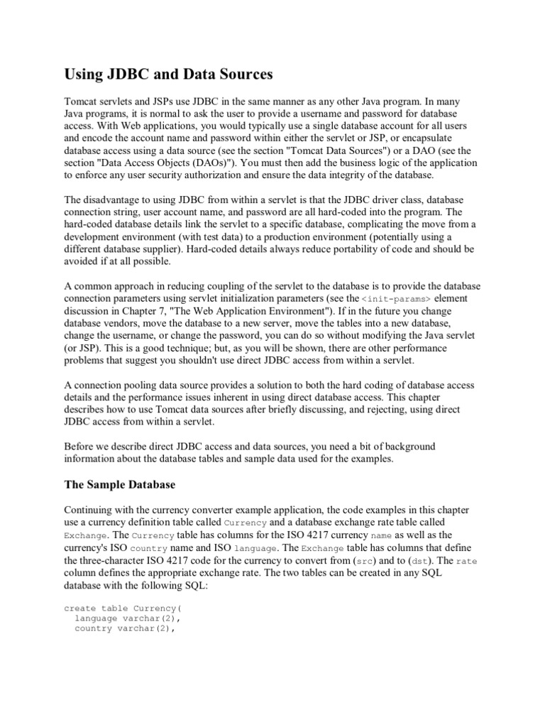 Using JDBC and Data Sources | PDF | Java Server Pages | Java Servlet
