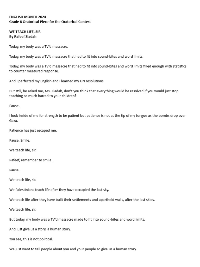 Grade-8-Oratorical-Piece_-WE-TEACH-LIFE-SIR-by-Rafeef-Ziadah_065718 ...