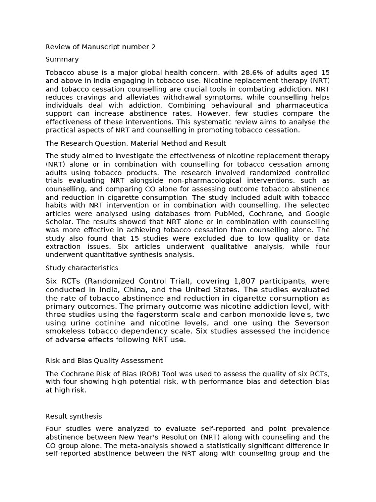 Review of Manuscript number 2 1st | PDF | Smoking Cessation | Nicotine