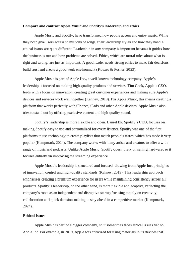 Apple Music and Spotify's Leadership and Ethics | PDF | Spotify | Apple ...