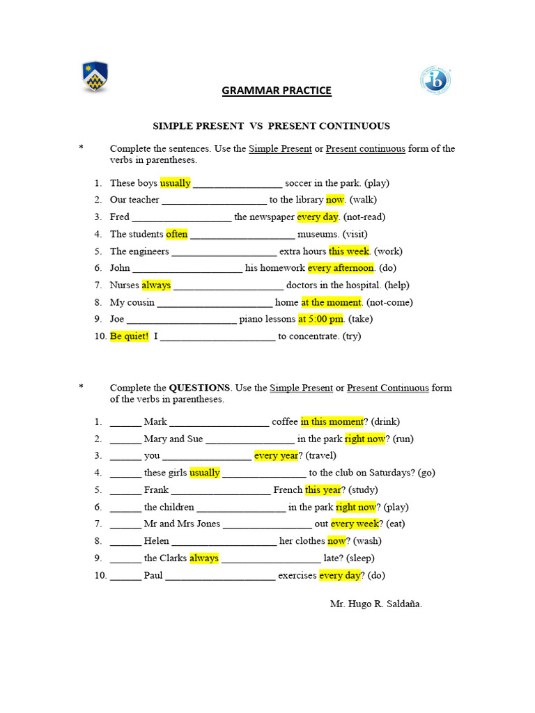 Simple Present vs Present Continuous Practice | PDF