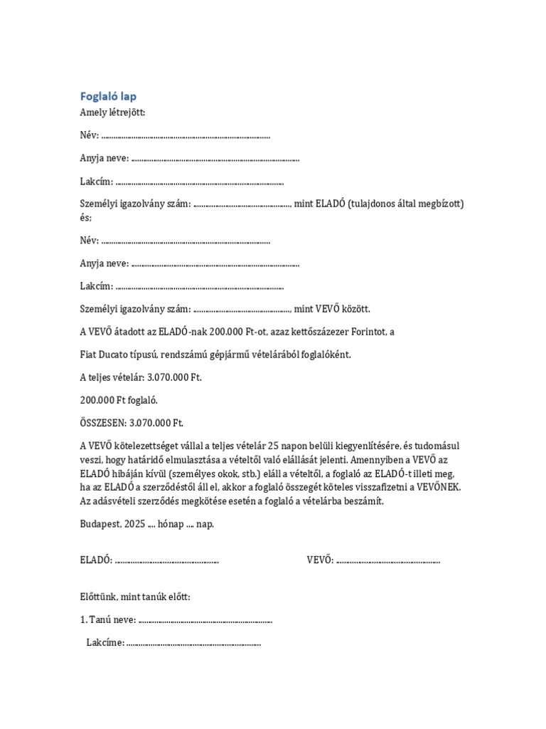 Foglaloi Szerzodes | PDF