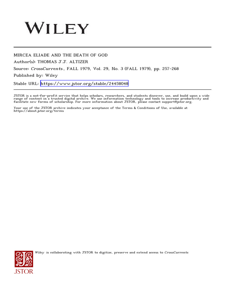 Altizer, Mircae Eliade and The Death of God | PDF | Søren Kierkegaard ...