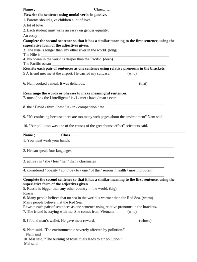 Rewrite The Sentence Using Modal Verbs in Passive | PDF | Verb | Adjective