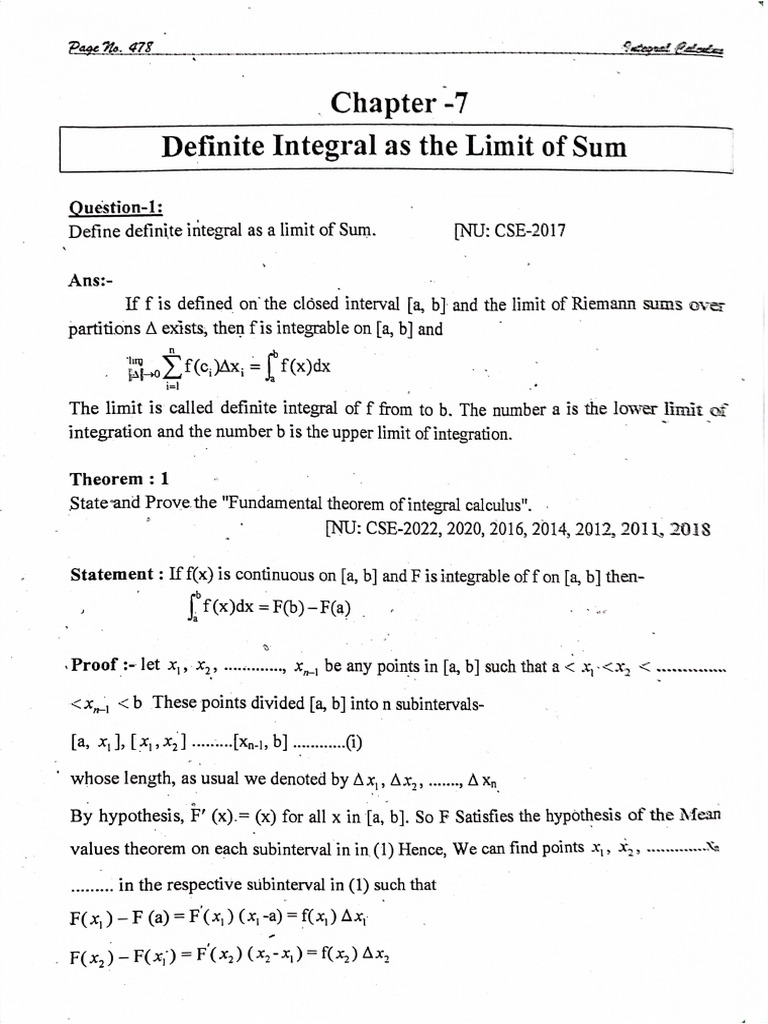 Definite Integral As The Limit of Sum | PDF
