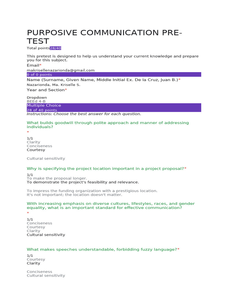 Purposive Communication Pre | PDF | Communication | Project Management