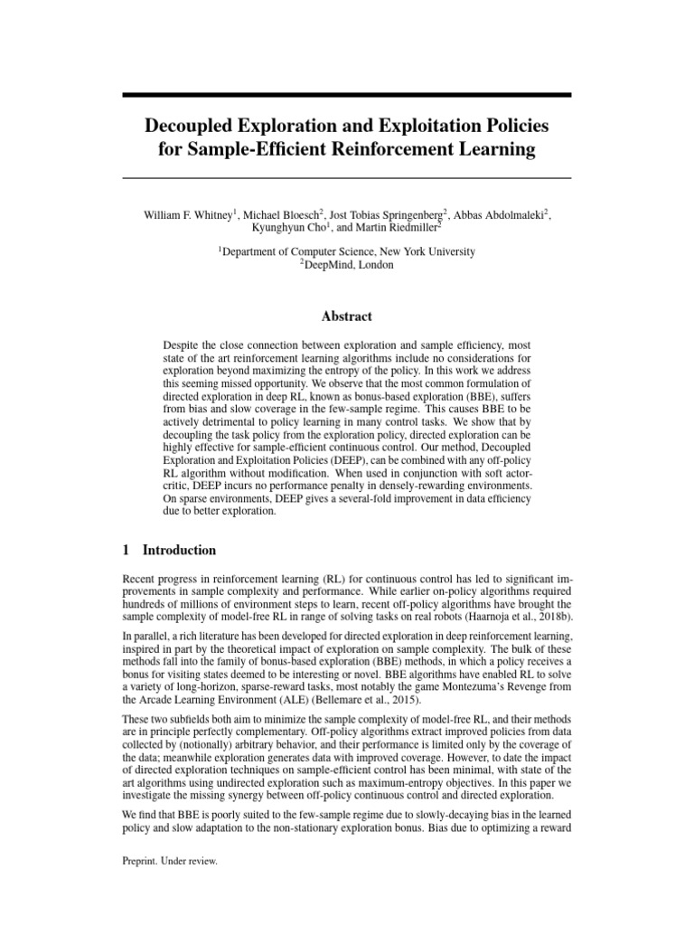 Decoupled Exploration and Exploitation Policies For Sample Efficient ...