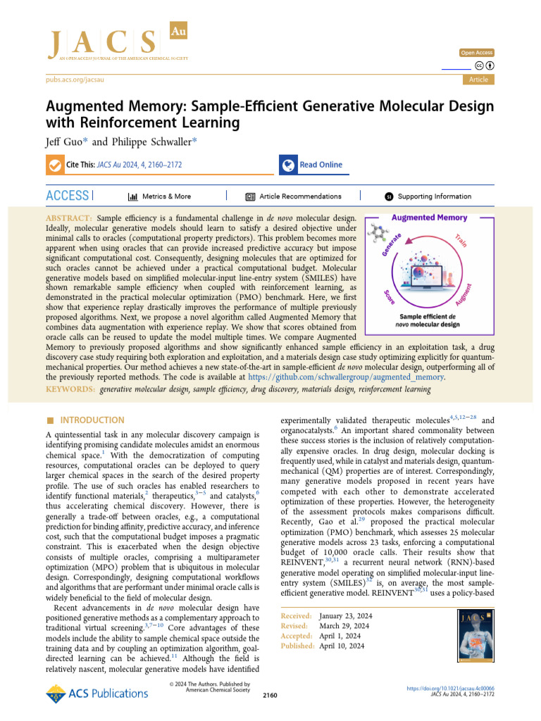 Augmented Memory Sample Efficient Generative Molecular Design With Reinforcement Learning | PDF ...