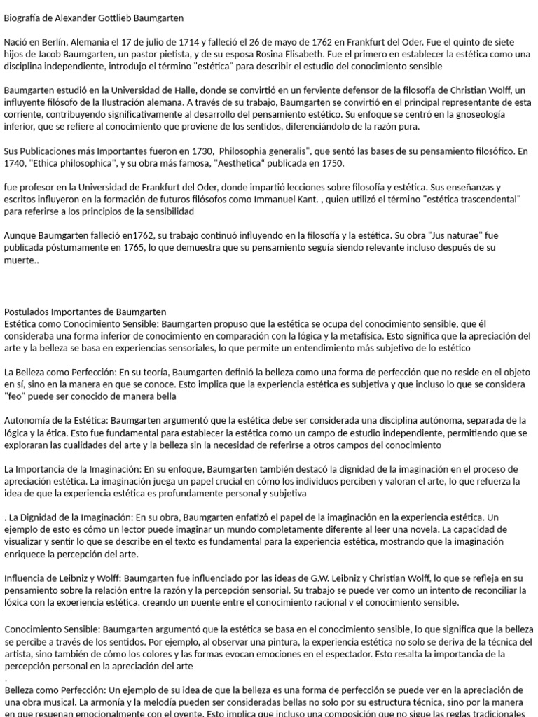 Alexander Baumgarten Estetica | PDF | Estética | Belleza