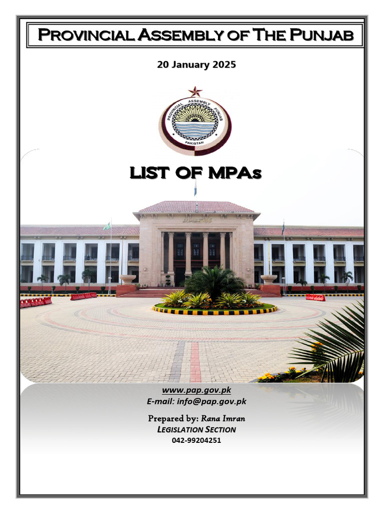 Punjab Provincial Assembly Members List | PDF | Lahore | Politics Of ...