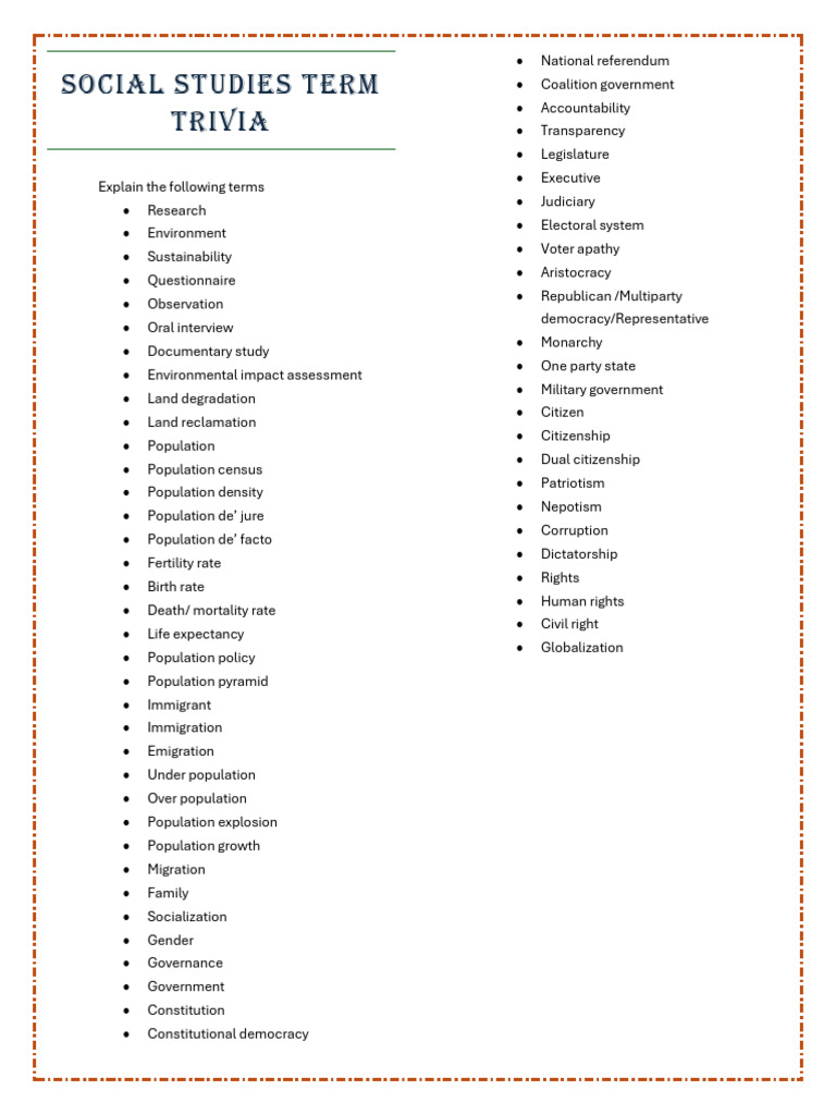Social Studies Revision Questions | PDF