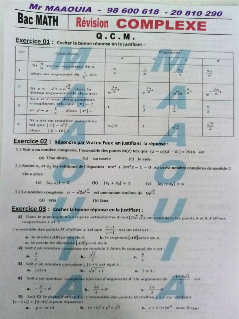 Révision Complexe 4è Math | PDF