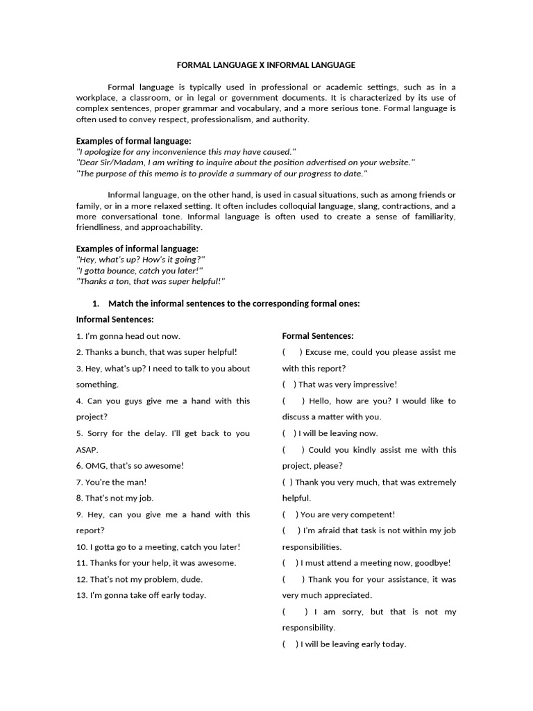 Formal vs. Informal Language Guide | PDF | Grammar | Human Communication