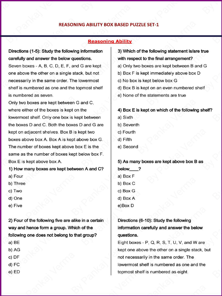 Box Based Puzzle Set-1 | PDF