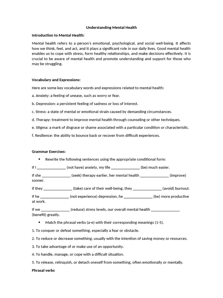 Mental Health Basics & Exercises | PDF | Mental Health | Psychological ...