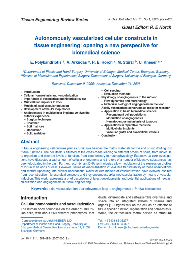 Autonomously Vascularized Cellular Constructs in Tissue Engineering ...
