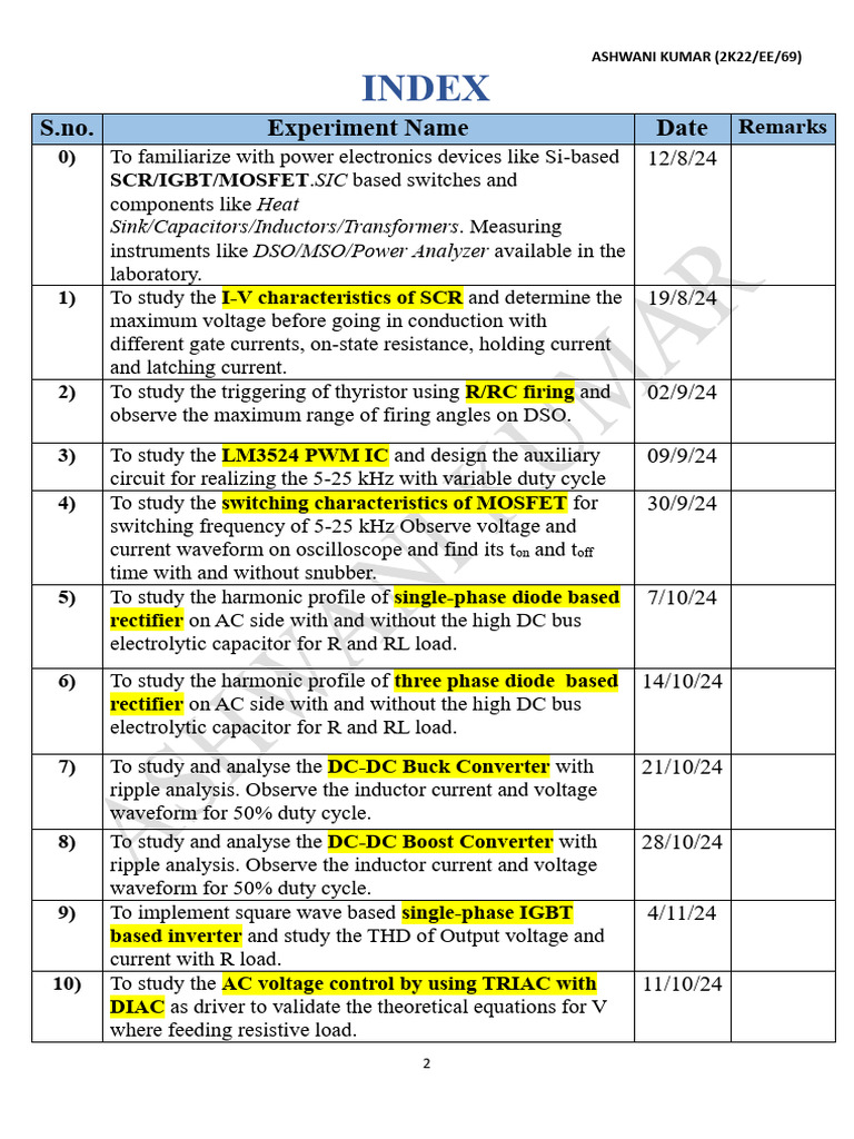 Power Electronics Experiments Overview | PDF