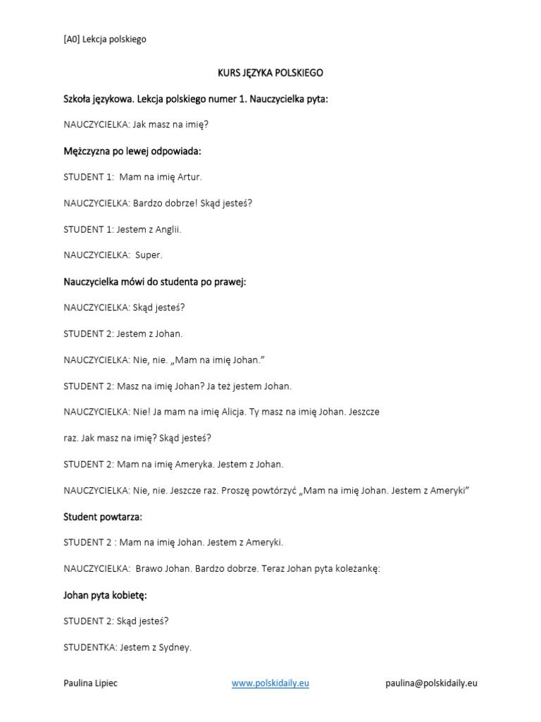 A0 Lekcja Polskiego | PDF