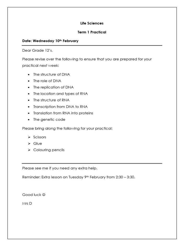 Grade 12 DNA Practical Review Guide | PDF