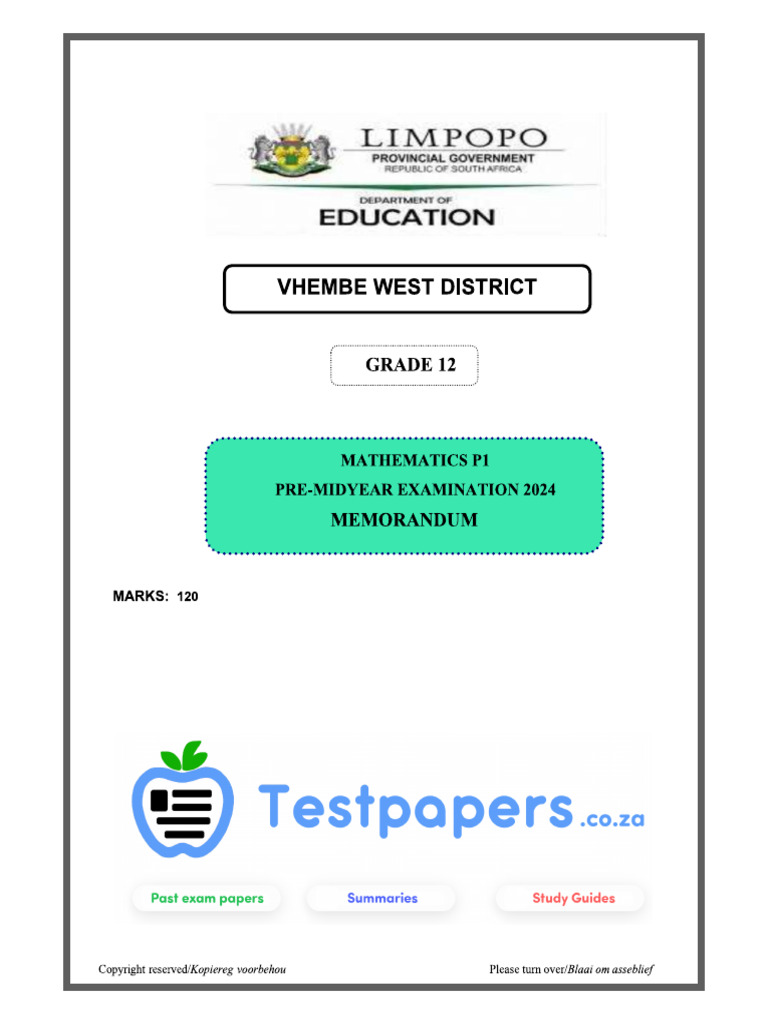 Mathematics Maths P1 MEMO May June 2024 Limpopo | PDF