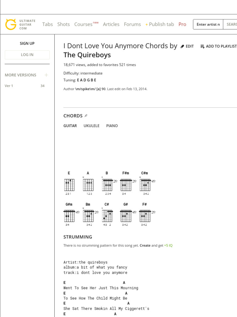 I DONT LOVE YOU ANYMORE CHORDS by The Quireboys at Ultimate-Guitar ...