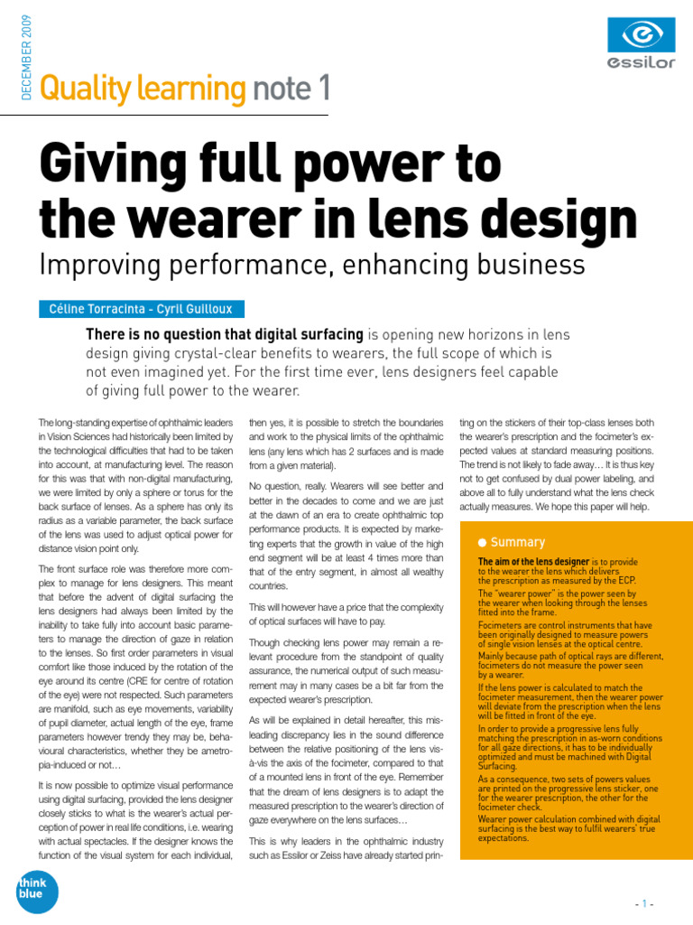 Giving Full Power To The Wearer in Lens Design Progressive | PDF ...