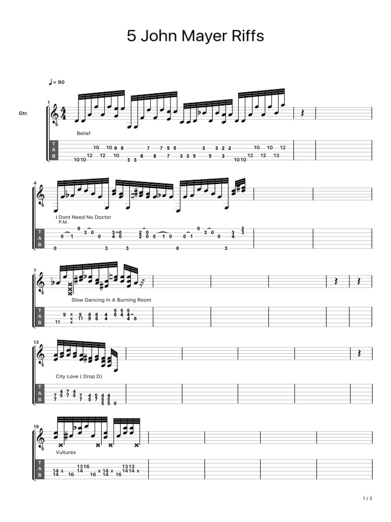 5 John Mayer Riffs | PDF