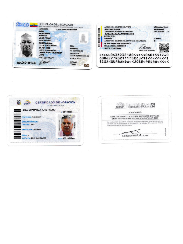 Cedula Pedro Sisa Guaranda | PDF