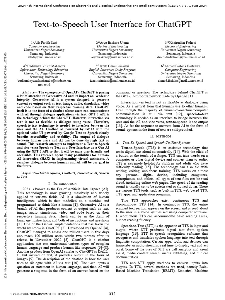 Text-to-Speech User Interface For ChatGPT | PDF | Speech Synthesis | Speech Recognition
