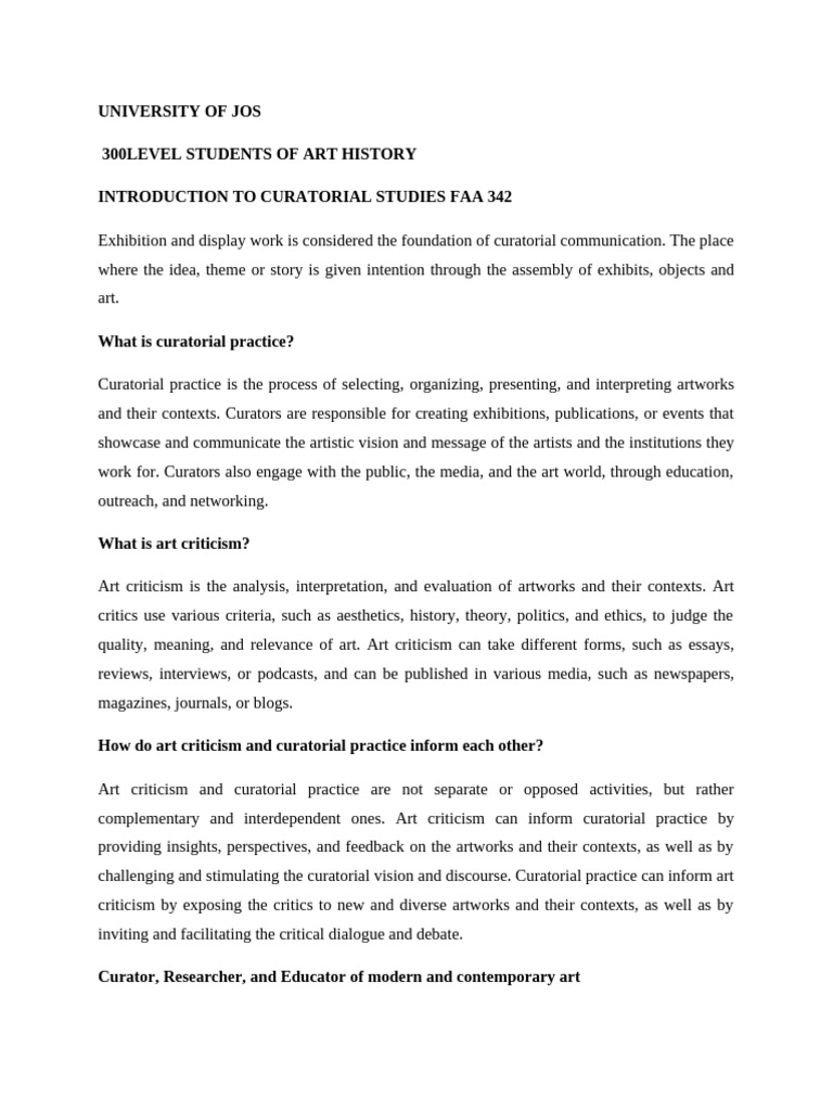Curatorial Studies for Art Students | PDF | Curator