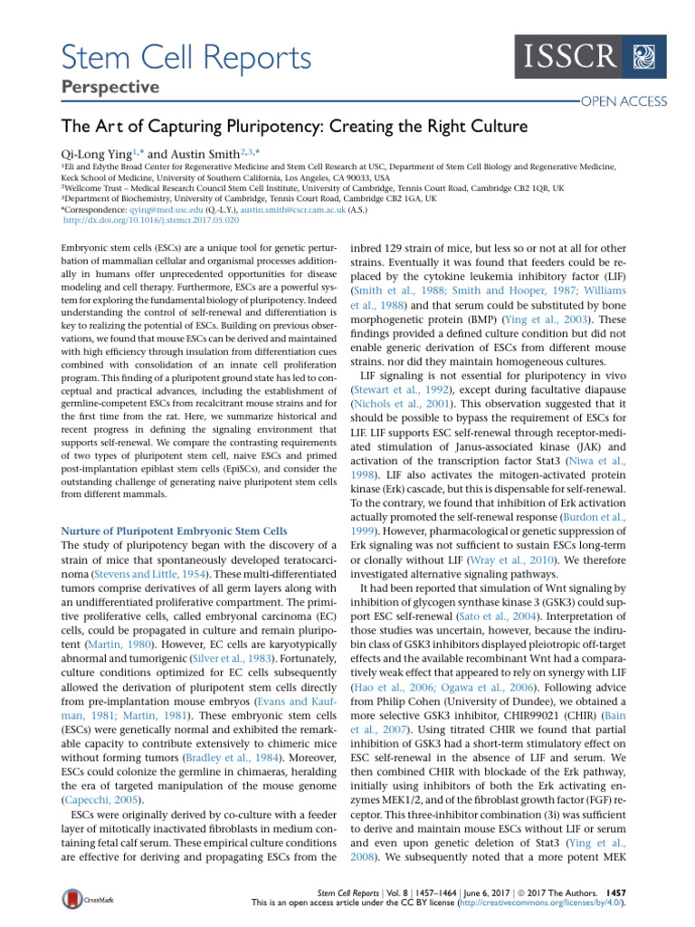 The Art of Capturing Pluripotency - Creating The Right Culture | PDF | Cell Potency | Embryonic ...