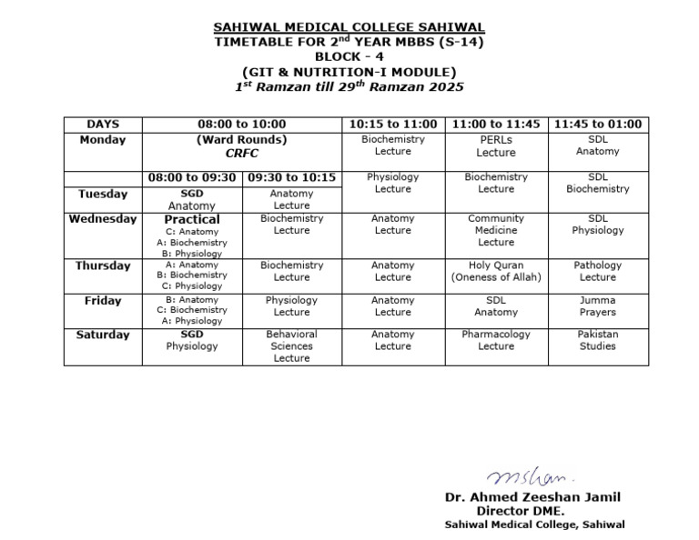 2nd Year Module 1 - RAMZAN Time Table | PDF