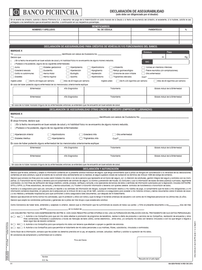 Declaración de Asegurabilidad | PDF | Póliza de seguros | Enfermedades y trastornos