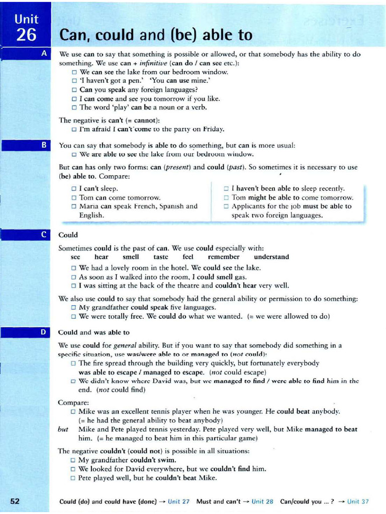 Modal Verbs - Can, Could and Be Able To | PDF