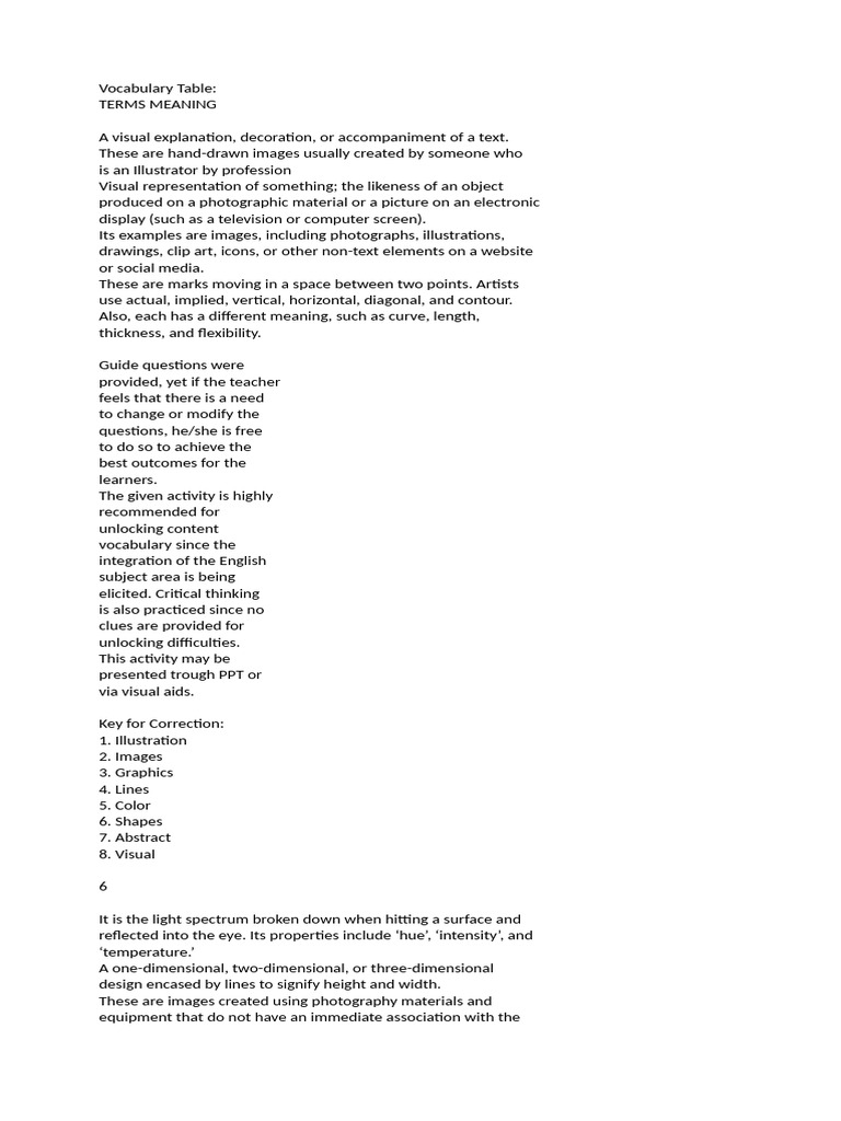 Vocabulary Table | PDF | Image | Drawing