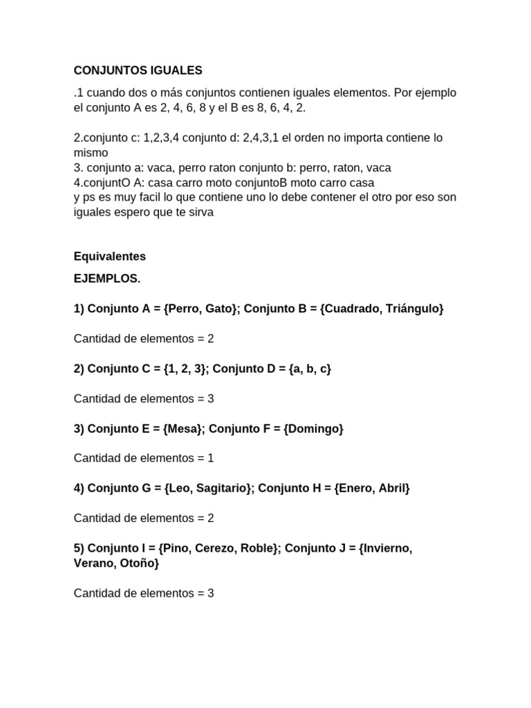 Conjuntos Iguales y Ejemplos Claros | PDF