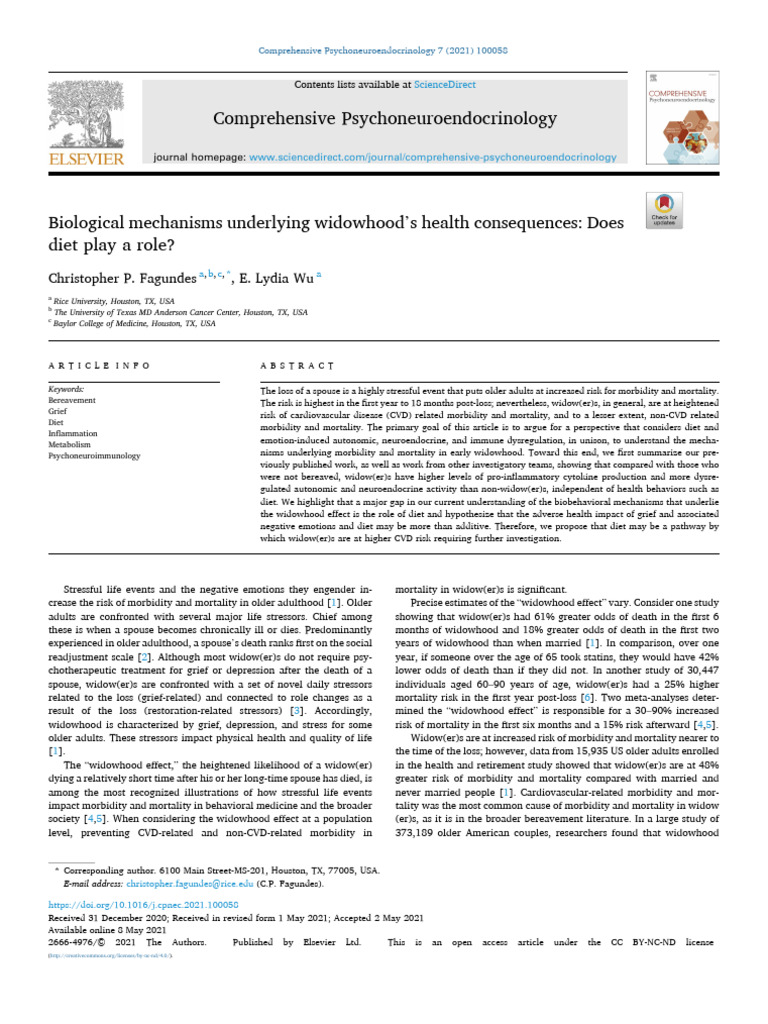 Biological Mechanisms Underlying Widowhood's Health Consequences: Does ...