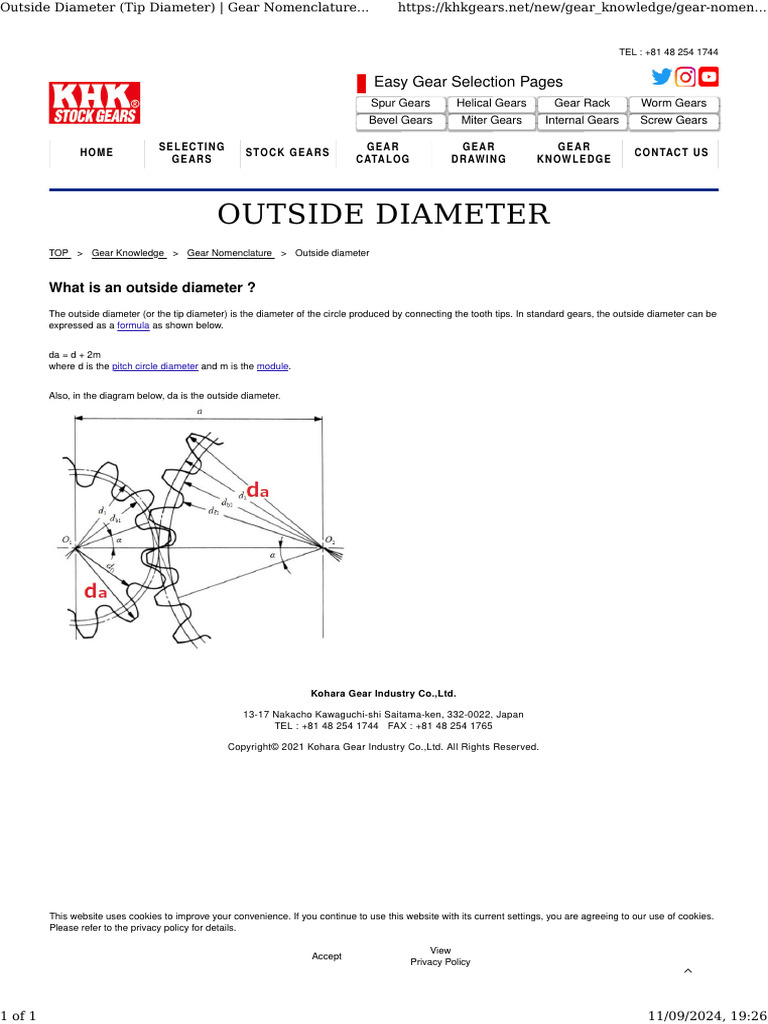 Outside Diameter (Tip Diameter) Gear Nomenclature KHK Gears | PDF ...