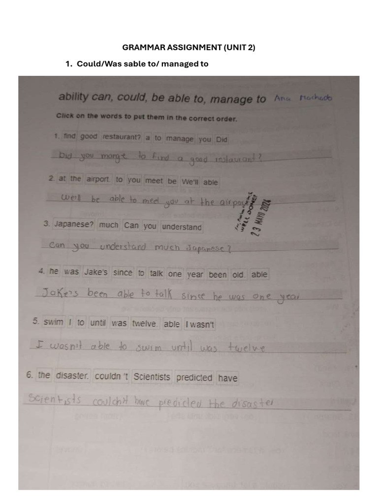 GRAMMAR ASSIGNMENT (UNIT 2)m | PDF
